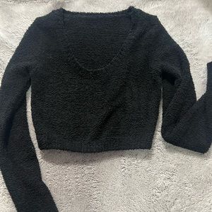 Tops | Fuzzy Black Cropped Sweater | Poshmark